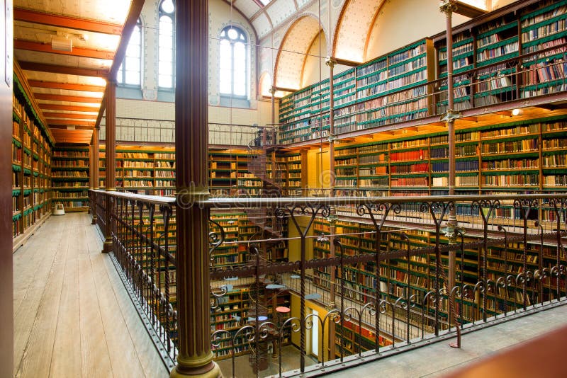 Old Ancient Library Interior, Ceiling Books, Windows, Bookshelf Stock ...