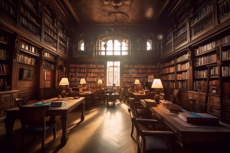 Old library. Reading books stock illustration. Illustration of inside ...