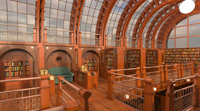 Old Library Room Interior 3d Illustration Stock Illustration ...