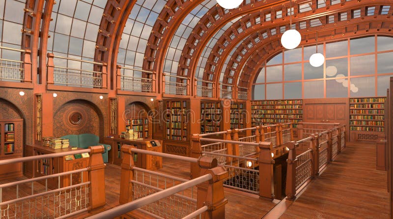 Old Library Room Interior 3d Illustration Stock Illustration ...