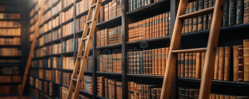 Old Library with Tall Shelves and Ladders Stock Image - Image of ...