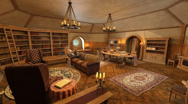 Old Library Vintage Interior 3d Illustration Stock Illustration ...