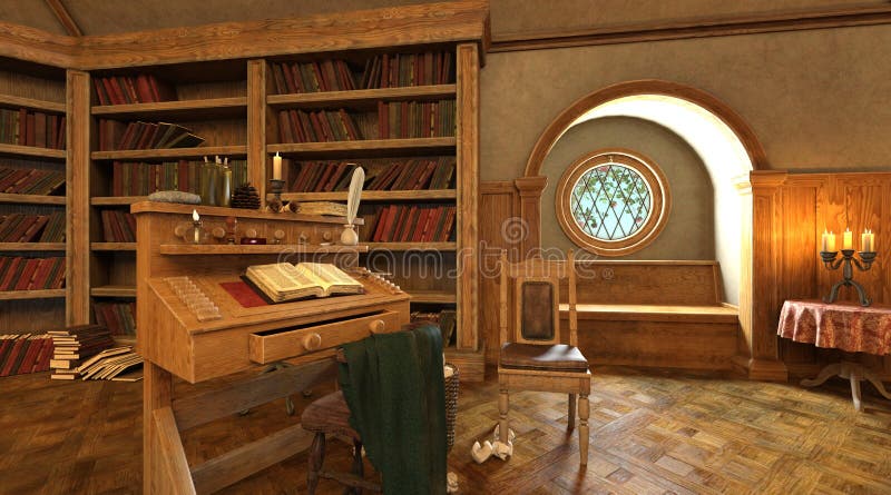 Old Library Vintage Interior 3d Illustration Stock Illustration ...