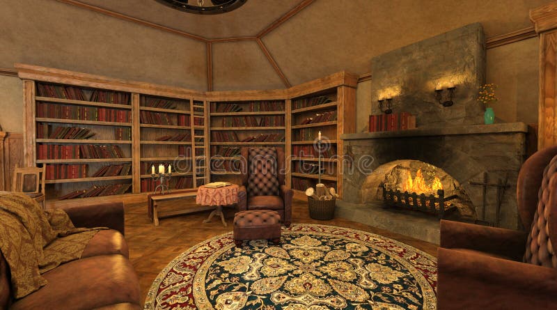 Old Library Vintage Interior 3d Illustration Stock Illustration ...