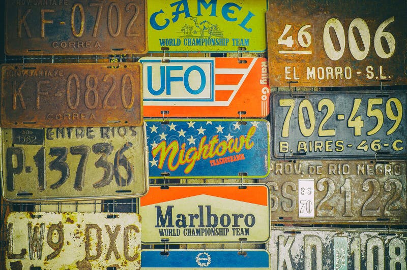 Old Car License Plates On The Wall Editorial Stock Image - Image of ...