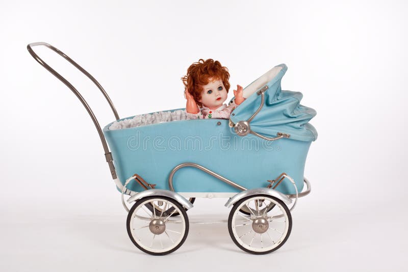 Old Light-blue Doll-venture with a Doll Stock Photo - Image of blue ...