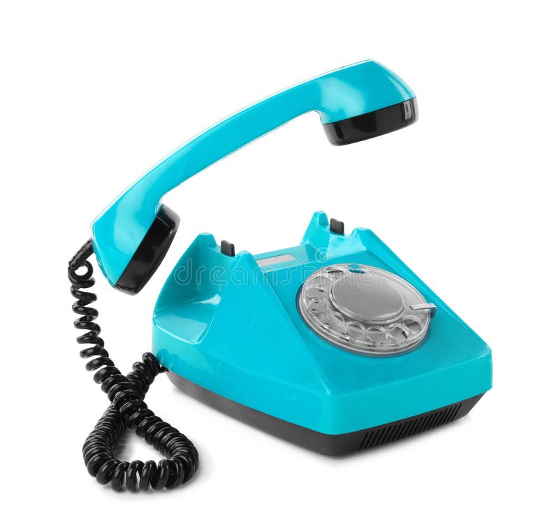 Old Light Blue Telephone with Rotary Dial Isolated on White Stock Photo ...