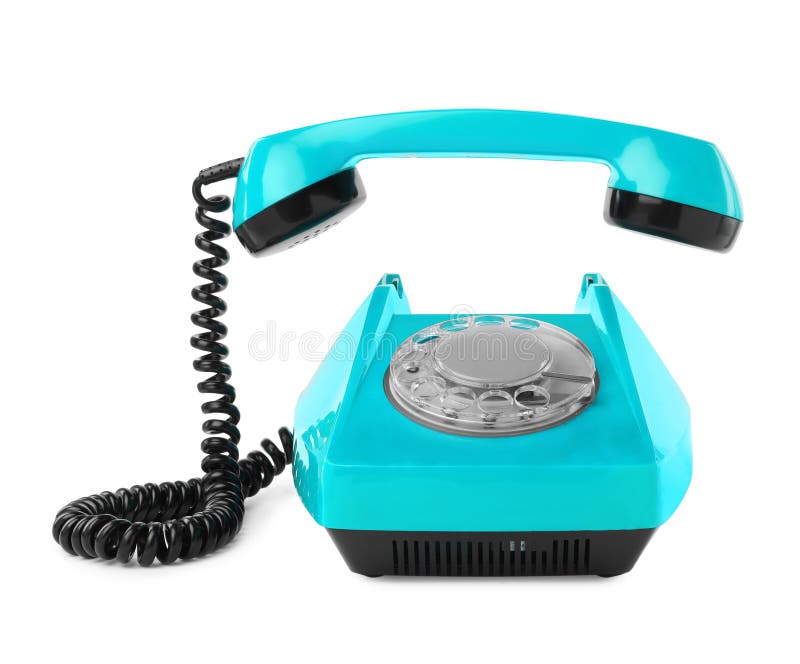 Old Light Blue Telephone with Rotary Dial Isolated on White Stock Photo ...
