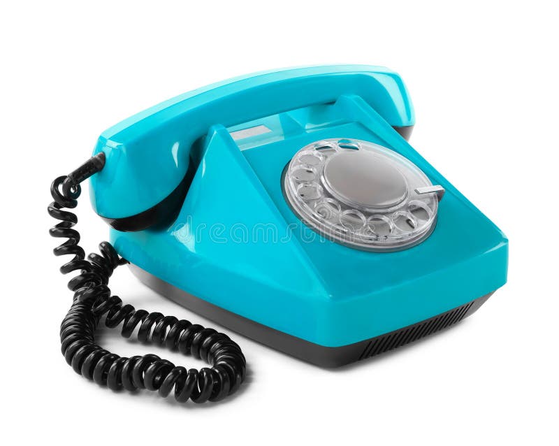 Old Light Blue Telephone with Rotary Dial Isolated on White Stock Image ...