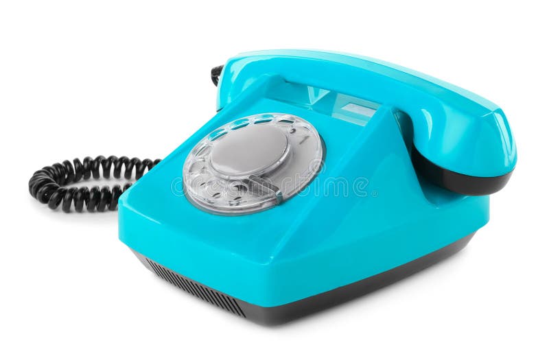 Old Light Blue Telephone with Rotary Dial Isolated on White Stock Photo ...