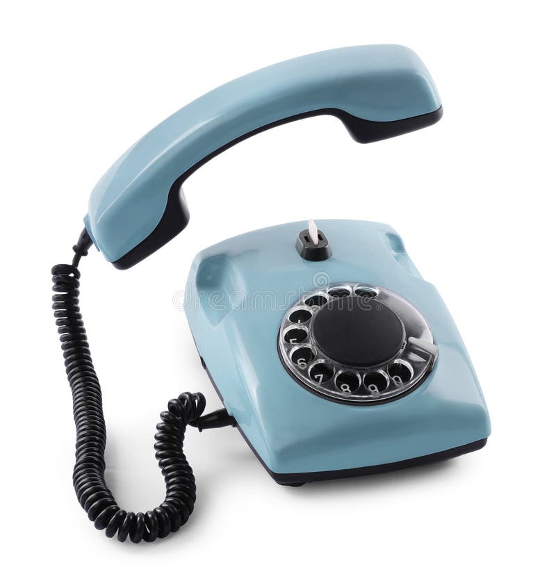 Old Light Blue Telephone with Rotary Dial Isolated on White Stock Image ...