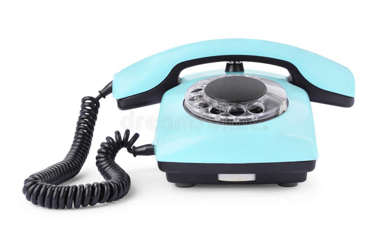 Old Light Blue Telephone with Rotary Dial Isolated on White Stock Photo ...