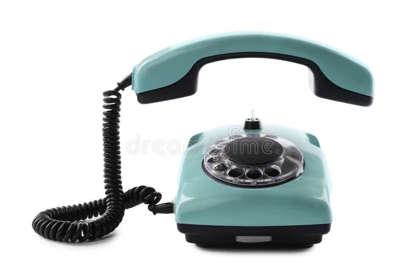 Old Light Blue Telephone with Rotary Dial Isolated on White Stock Image ...
