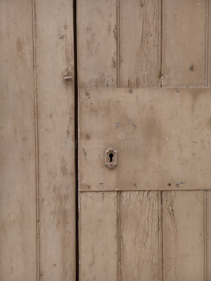 Old Light Brown Coated Wooden Gate with Metallic Door Lock Hardware ...