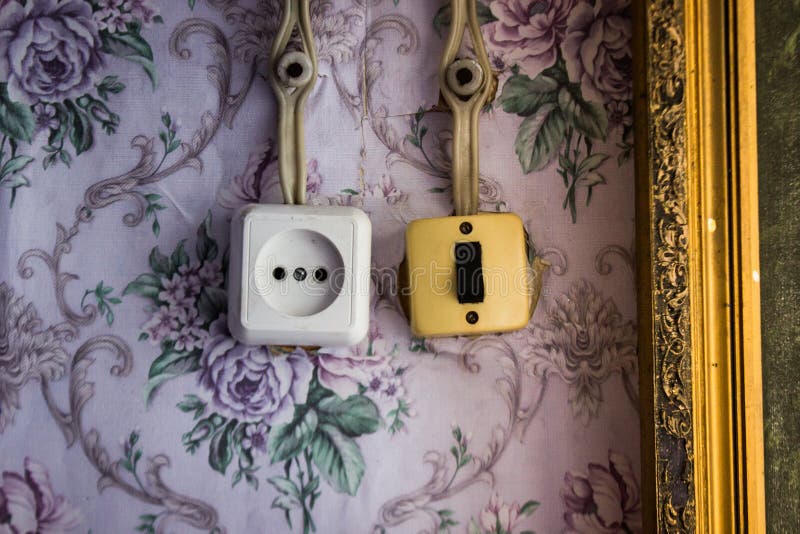 An Old Light Switch and a Power Socket Stock Photo - Image of light ...