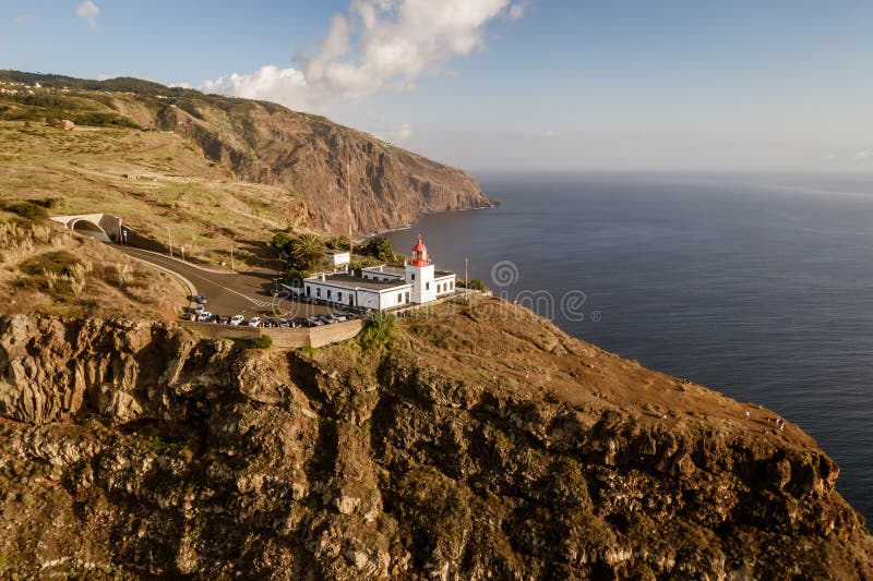 Old Lighthouse on the Cliff Coastline of Ocean Island. Stock Image ...