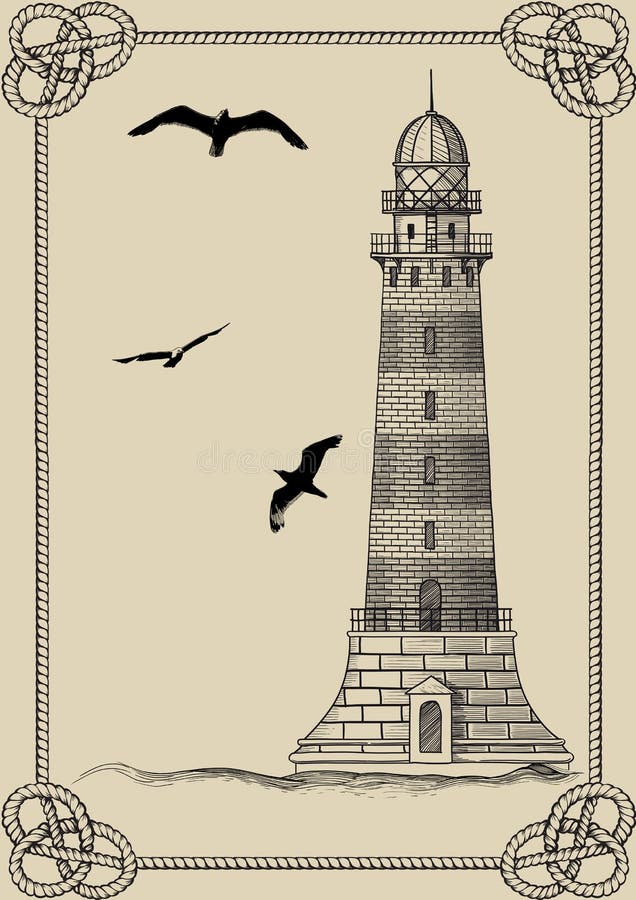 Old lighthouse in frame stock vector. Illustration of frame - 41330498