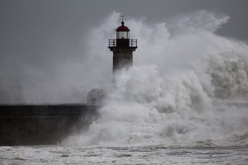 Old Lighthouse during Heavy Storm Stock Photo - Image of pier, risk ...