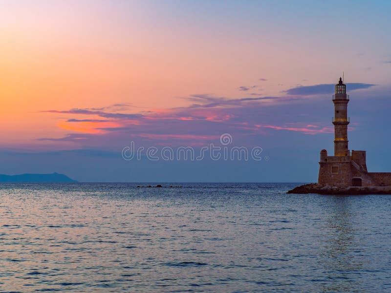 Sunset in Chania, Crete stock photo. Image of aegean - 321836798