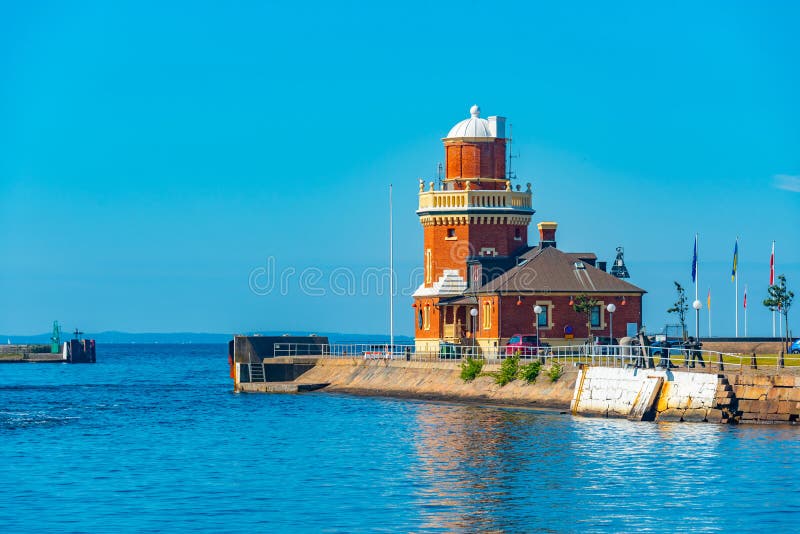 Old Lighthouse in Swedish Town Helsingborg Stock Photo - Image of coast ...
