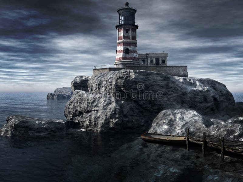 Old Lighthouse stock illustration. Illustration of ocean - 45747253