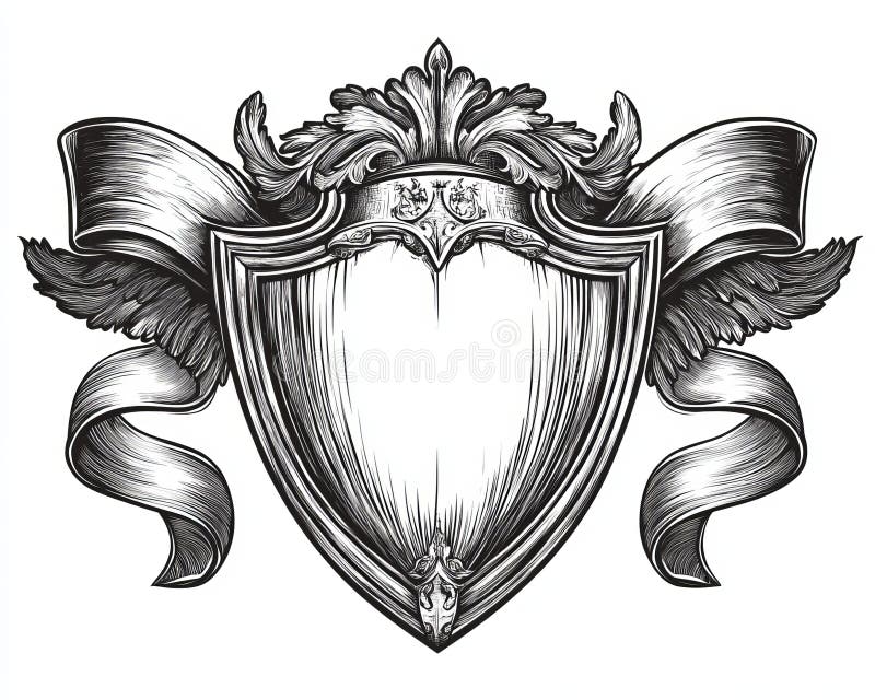 Old Line Drawing or Engraving Showing a Shield Associated with a ...
