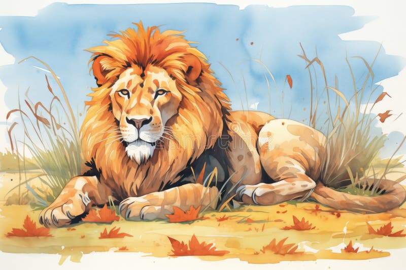 Old Lion Lying Down, Sunbathing on Savanna Turf Stock Image - Image of ...