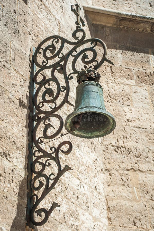Old Little Bell on Stone Wall Stock Image - Image of vintage, stone ...