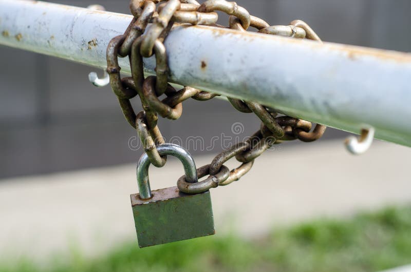 The Old Lock is Fastened To the Chain Stock Image - Image of closeup ...