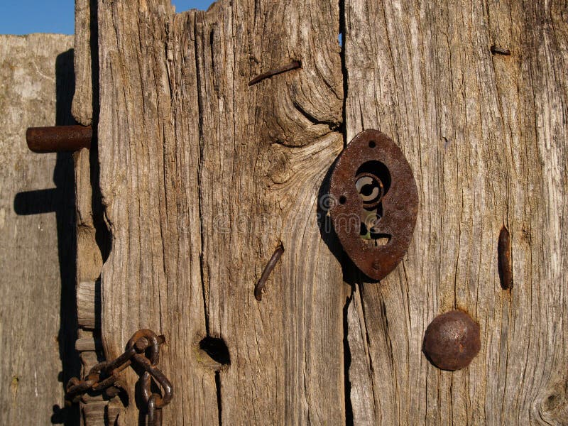 Old Barn Door with Metal Lock Stock Photo - Image of horizontal, barn ...