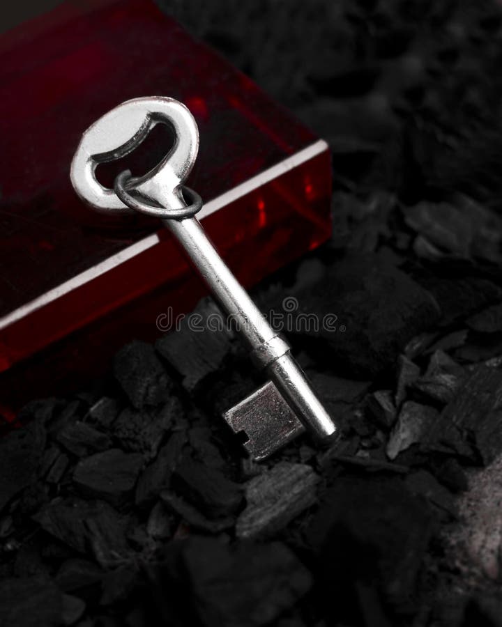 Silver Old Lock Key Isolated on Black Backgrund with Props Stock Photo ...