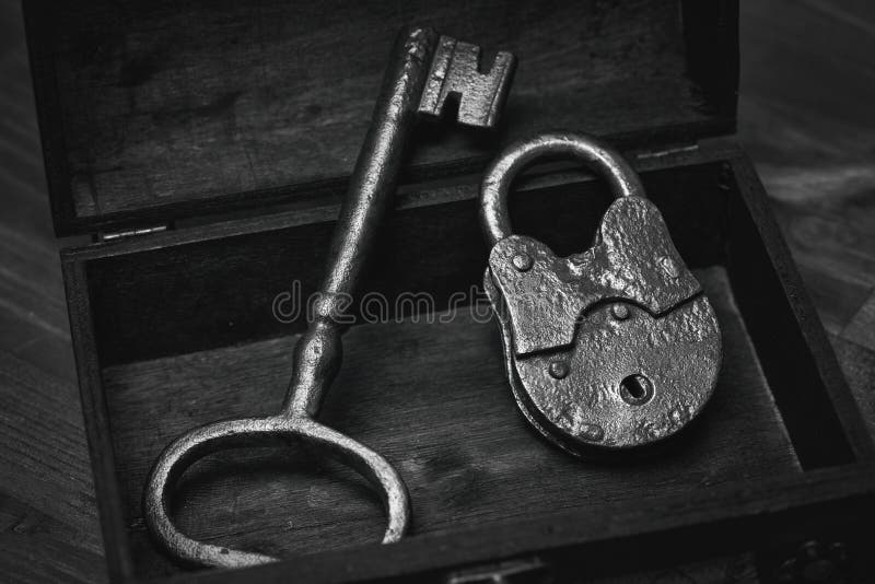 The Old Lock and Key in a Wooden Box Stock Image - Image of items, hard ...