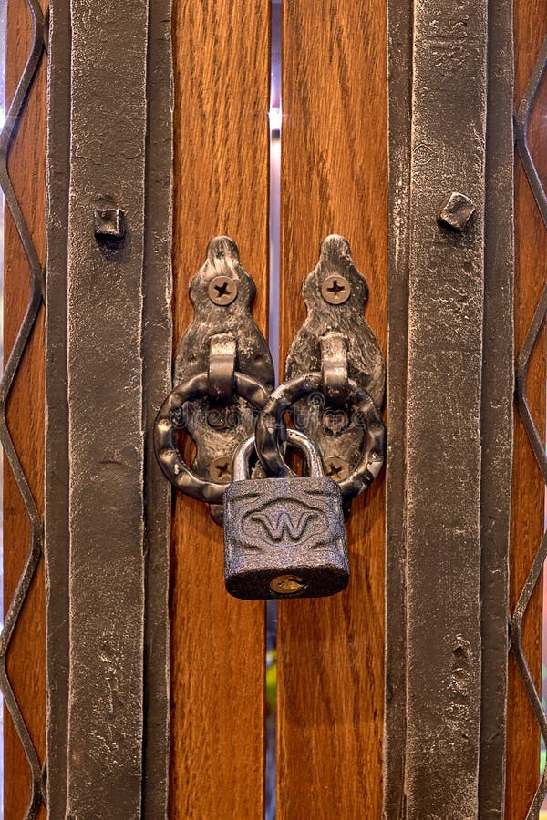 The Old Lock on a Wooden Door for Print Stock Image - Image of doorway ...