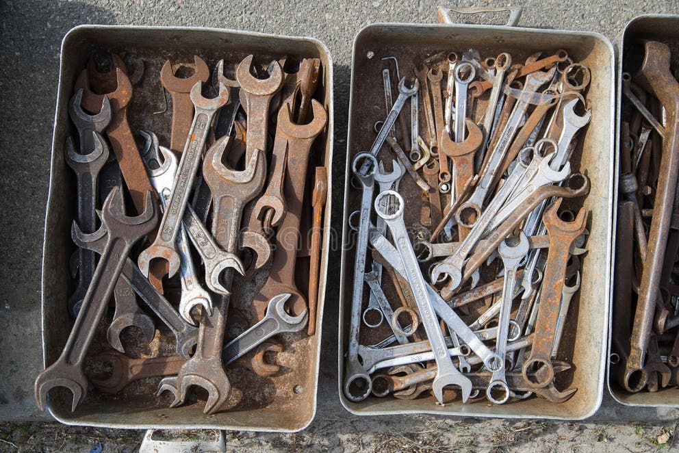 Old Locksmith Keys are in a Metal Box. Stock Image - Image of implement ...