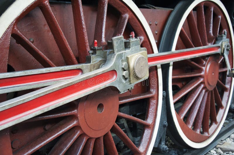 Old Red Locomotive Wheels. Closeup Stock Image - Image of steam ...