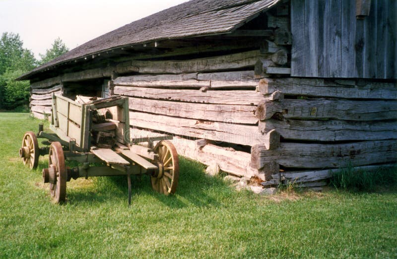 Old Log Barn and Farm Wagon Stock Image - Image of rural, wagon: 3787567