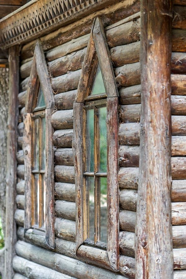 Old Log Cabin with Lancet Windows in a Public Park Stock Image - Image ...