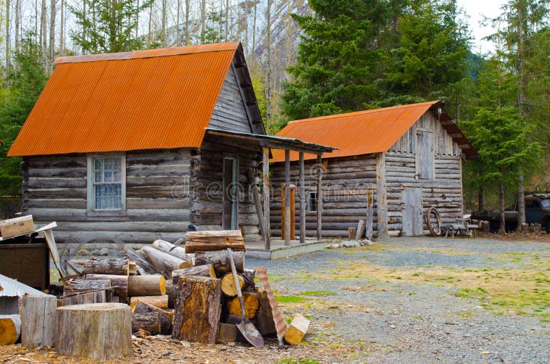 Old log home stock photo. Image of shoval, firewood, blue - 25885616