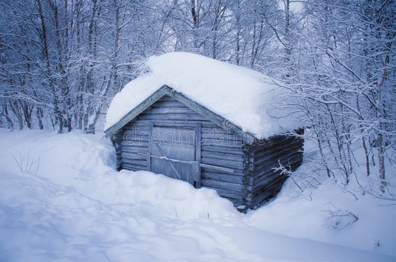 Old Log House Covered with Snow Stock Image - Image of cloudless ...