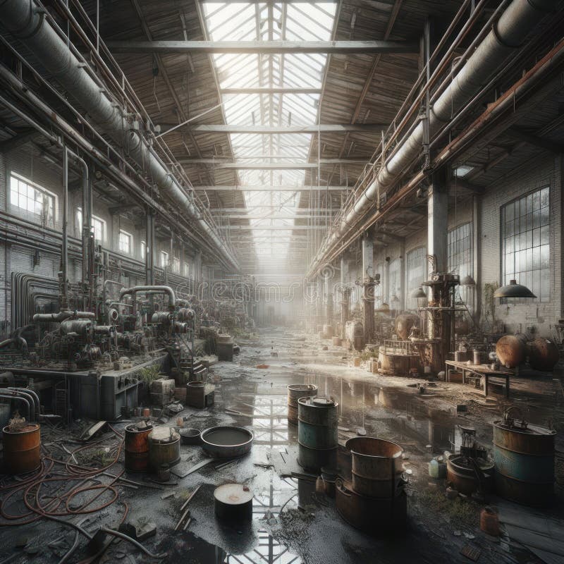 An Old, Long-abandoned Industrial Workshop. Stock Illustration - Illustration of interior ...