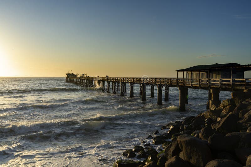 Old Long Wooden Jetty at Sunset Stock Image - Image of illuminated ...