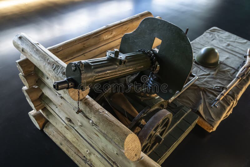 First World War Machine Gun. Old Machine Gun. Maxim Gun Stock Photo ...