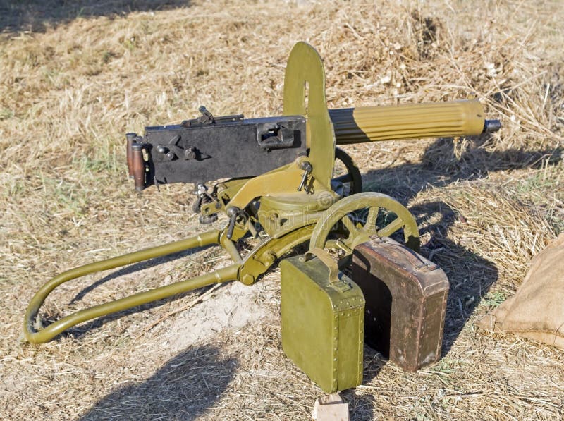 Old Machine Gun Maxim`s System On White Stock Image - Image of army ...