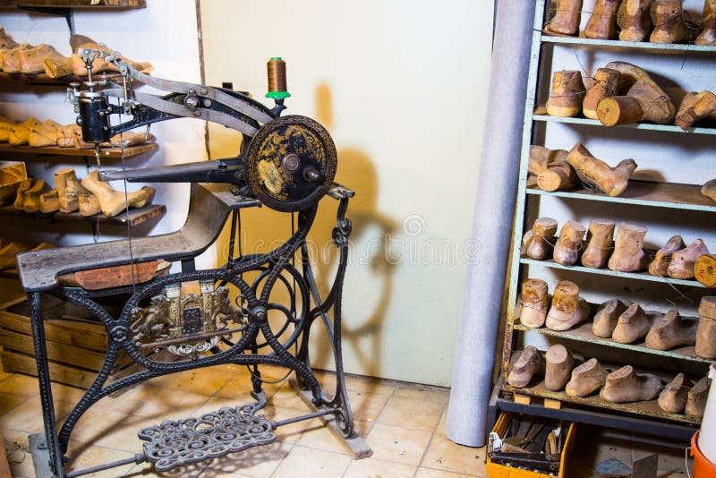 Shoemaker Workshop with Master Shoemaker, Old-fashioned Workshop, Orthopedic Master at Work ...