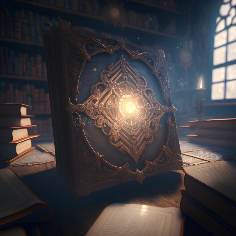 Old Magic Book in the Dark Library. 3d Render Illustration Stock ...