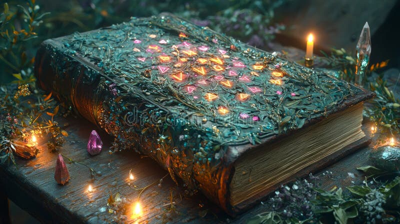 Old Magic Book on Wooden Table with Light Rays Coming Out Form the ...
