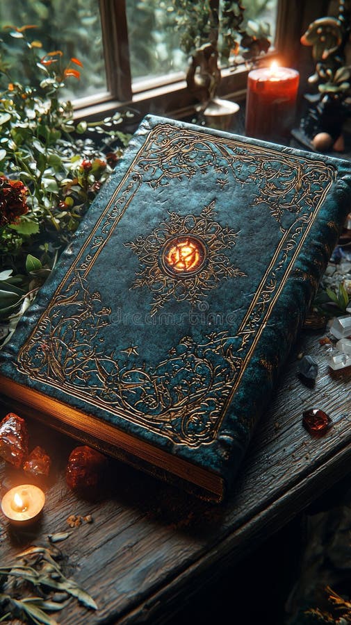 Old Magic Book on Wooden Table with Light Rays Coming Out Form the ...