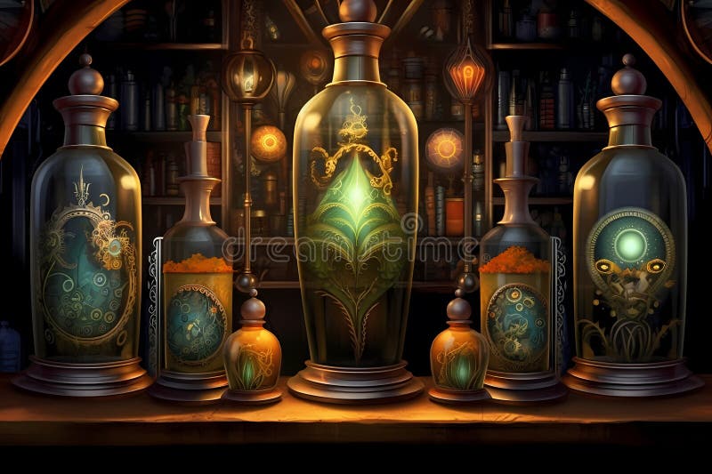 Old Magic Potion Bottle in the Laboratory Stock Illustration ...