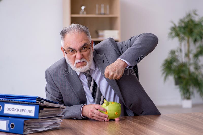 Old Male Aggressive Bookkeeper in Budget Planning Concept Stock Photo ...