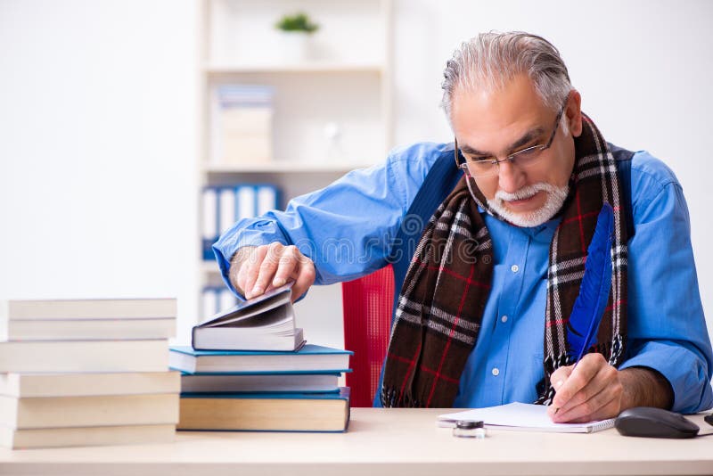 Old Male Author Writing Books with Feather Stock Image - Image of ...